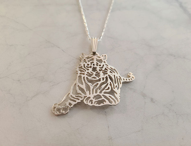 Sterling Tiger Pendant on Chain – Delicate Touch Handcrafted Jewellery